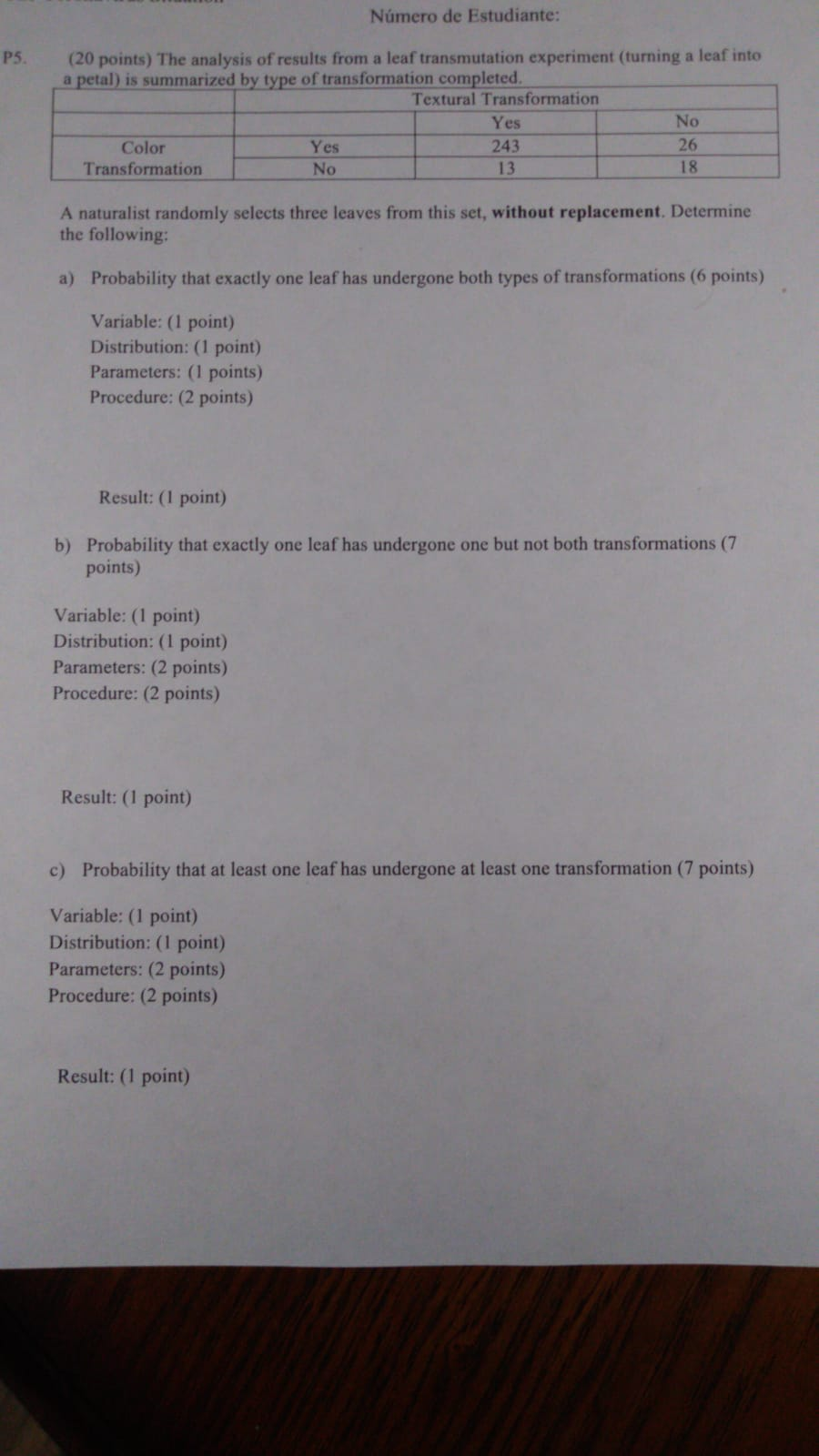 Solved Número de Estudiante: (20 points) The analysis of | Chegg.com