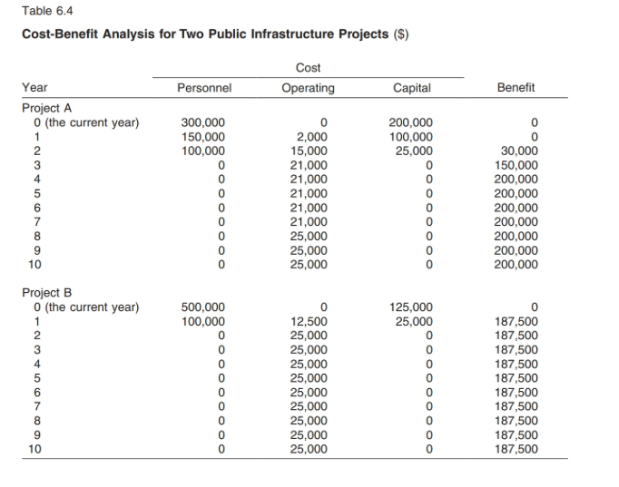 Table 6.4 Cost-Benefit Analysis for Two Public | Chegg.com