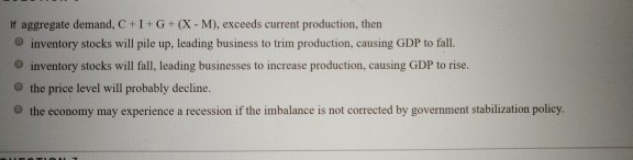 Solved If aggregate demand, C I+G+X-M), exceeds current | Chegg.com