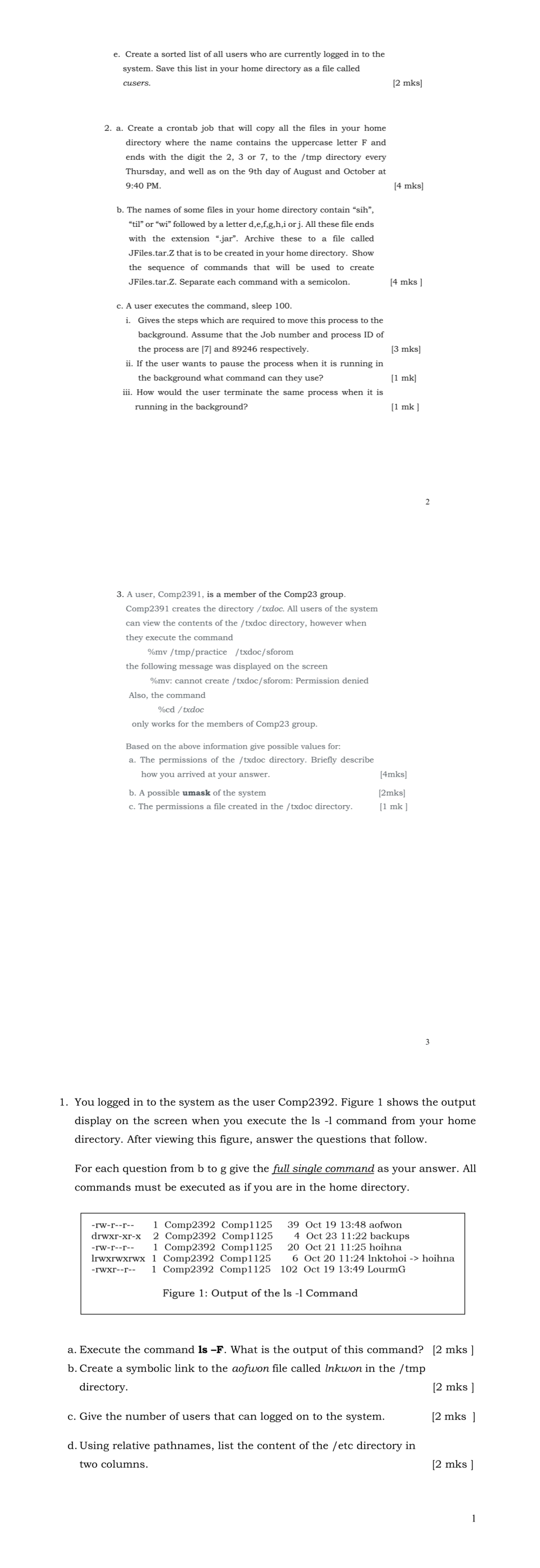 Solved This is UNIX, I need all the answers please | Chegg.com