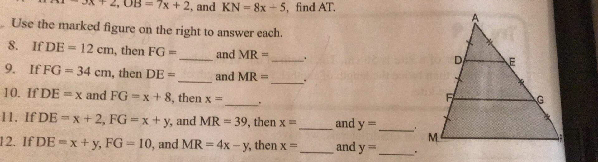 Solved 7x + 2, and KN=8x + 5, find AT. Use the marked figure | Chegg.com