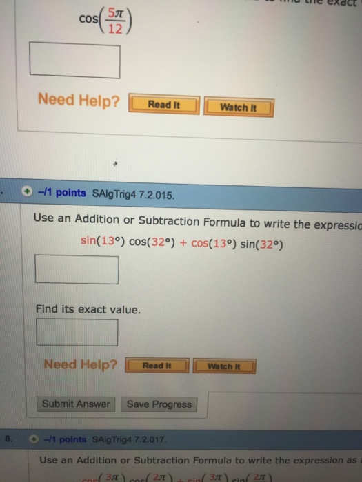 Solved Use an Addition or Subtraction Formula to write the | Chegg.com
