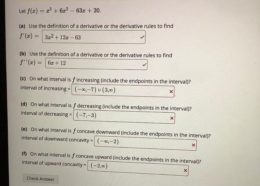 Solved Let f(x) = x3 + 6x2 63x + 20 (a) Use the definition | Chegg.com