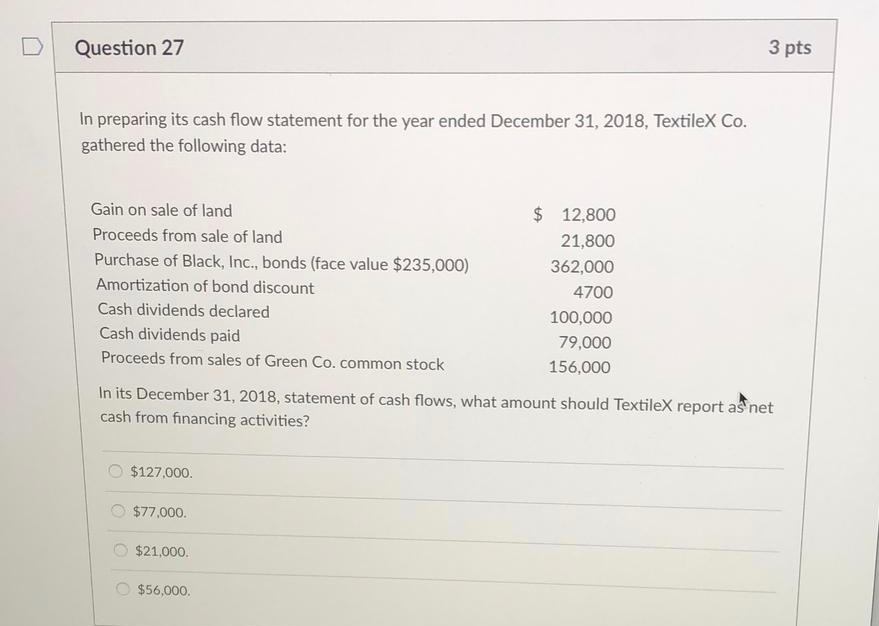 Solved 3 pts DQuestion 27 In preparing its cash flow | Chegg.com Solved 3 pts DQuestion 27 In preparing its cash flow | Chegg.com