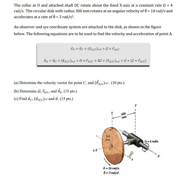 Solved The collar at O and attached shaft OC rotate about | Chegg.com