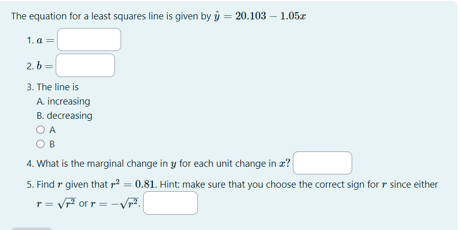 Solved ee equation for a least squares line is given by | Chegg.com