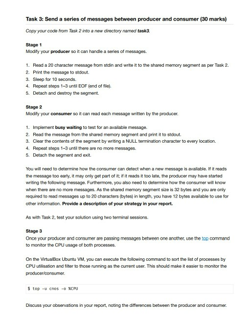 Solved Task 3: Send a series of messages between producer | Chegg.com