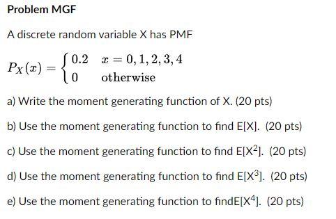 Solved Problem MGF Px(ə) = { ** A discrete random variable X | Chegg.com