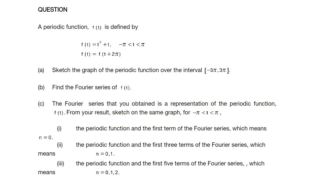Solved QUESTION A periodic function, f (t) is defined by f | Chegg.com