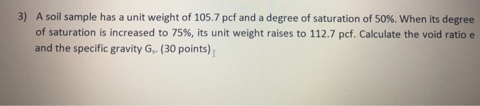 Solved A soil sample has a unit weight of 105.7 pcf and a | Chegg.com