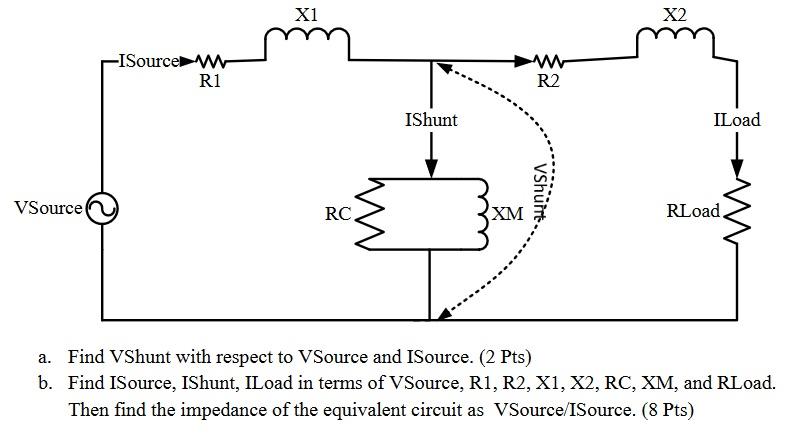 Solved X1 X2 -ISource R1 - R2 IShunt ILoad VSource RC XM | Chegg.com