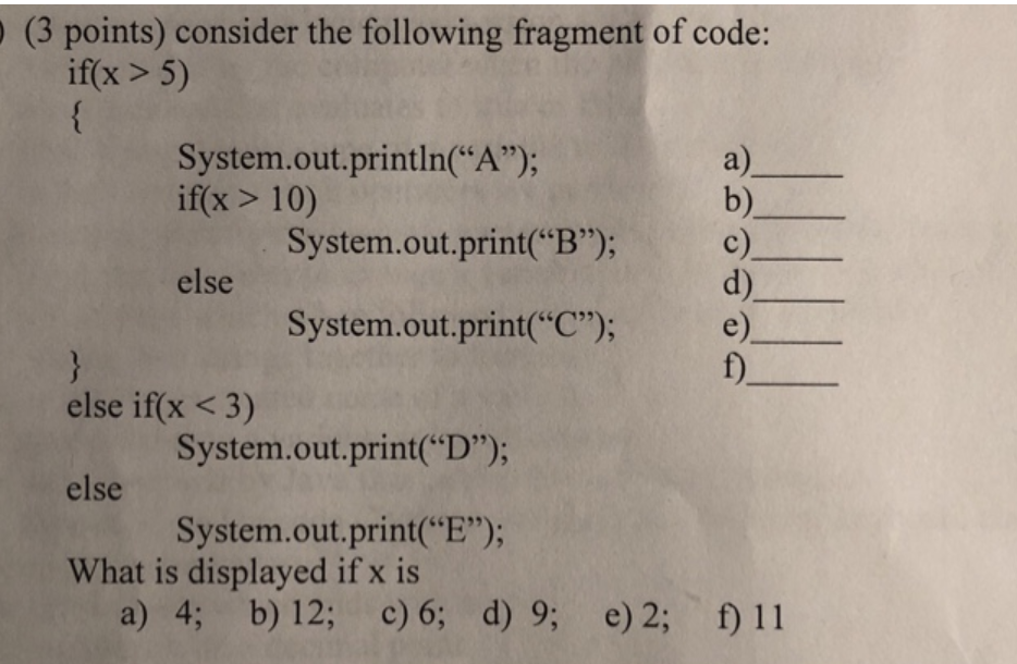 Solved (3 points) consider the following fragment of code: | Chegg.com