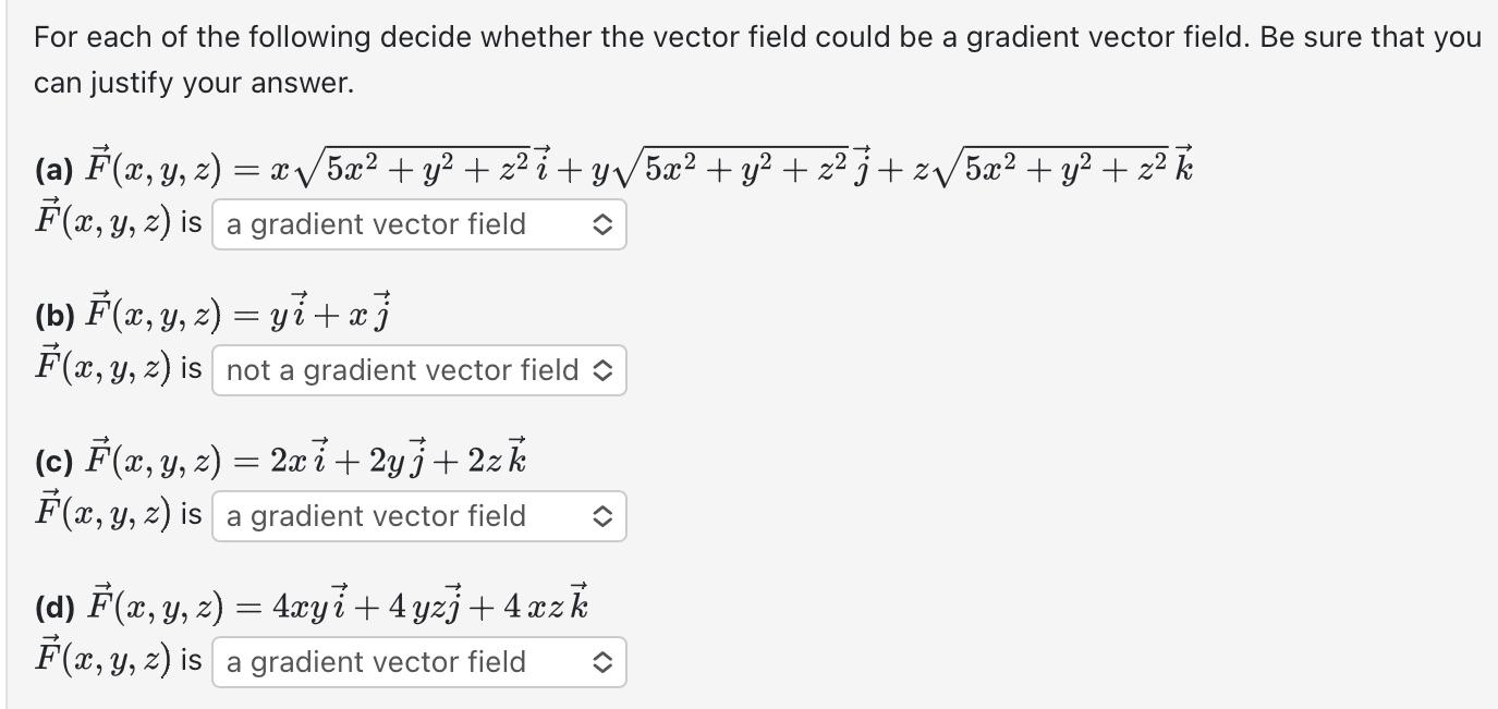 Solved For each of the following decide whether the vector | Chegg.com