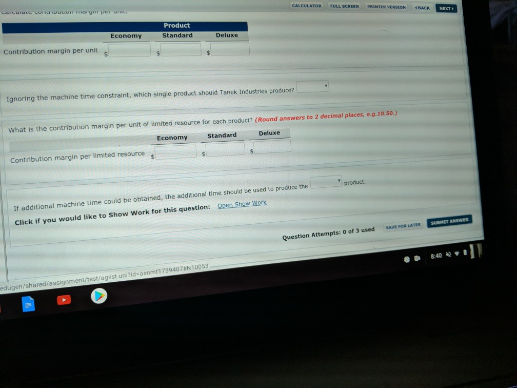 Solved ent CALCULATOR FULL SCREEN PRINTER VERSION BACK NEXT | Chegg.com