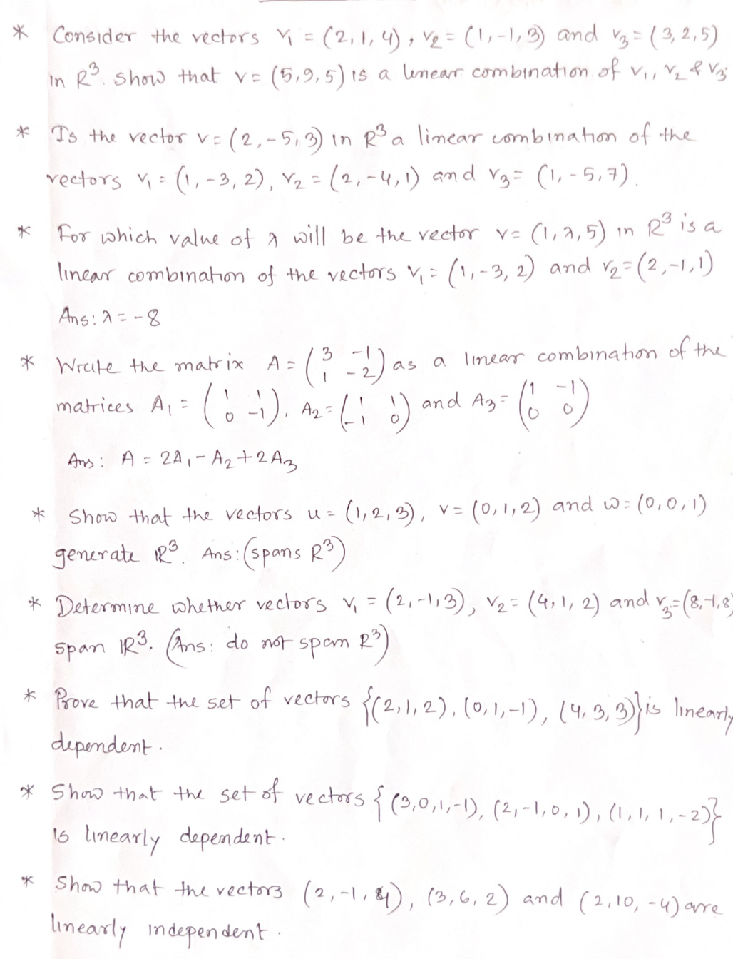 Consider the vectors v1=(2,1,4),v2=(1,-1,3) ﻿and | Chegg.com