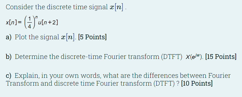 Solved Consider the discrete time signal x[n] . x[n1= ( | Chegg.com