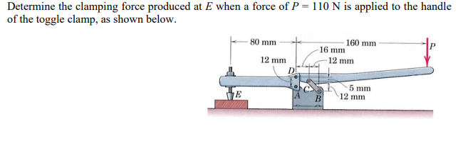 Solved Determine the clamping force produced at E when a | Chegg.com