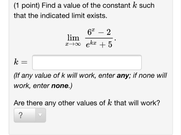 Solved (1 point) Find a value of the constant k such that | Chegg.com