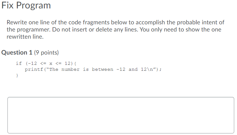 Solved Fix Program Rewrite one line of the code fragments | Chegg.com