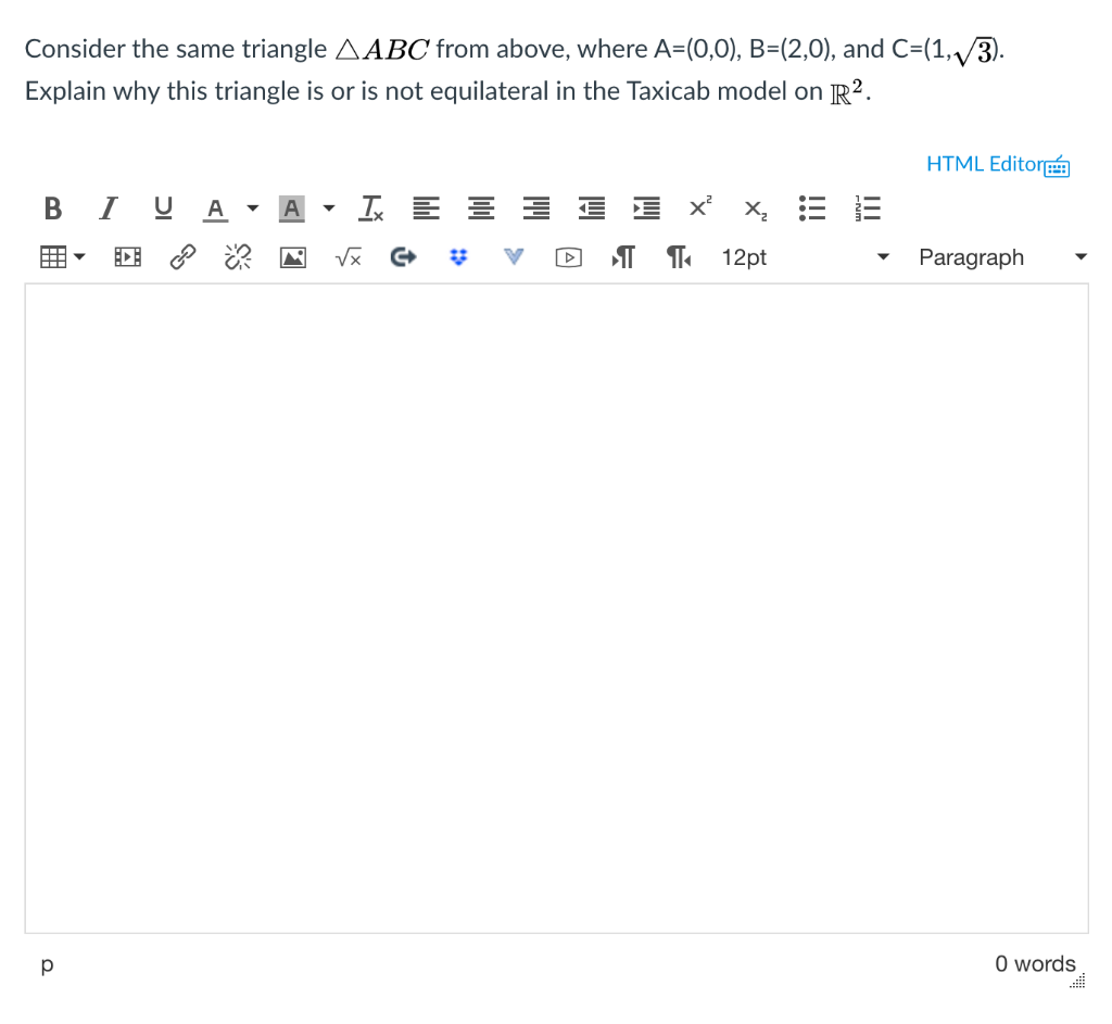 Solved Consider the triangle AABC, where A=(0,0), B=(2,0), | Chegg.com