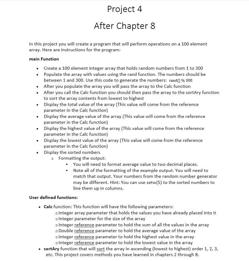 Solved In this project you will create a program that will | Chegg.com