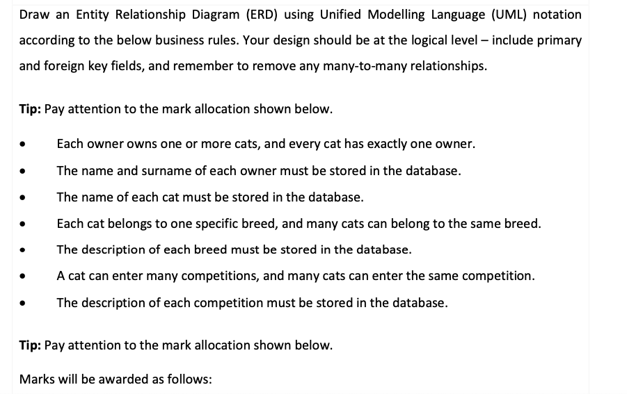 Solved Draw an Entity Relationship Diagram (ERD) using | Chegg.com