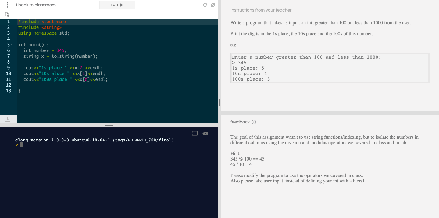 Solved back to classroom run Instructions from your teacher: | Chegg.com