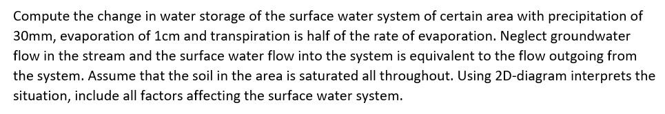 Solved Compute the change in water storage of the surface | Chegg.com