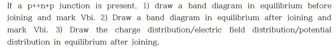 Solved If a p++n+p junction is present, 1) draw a band | Chegg.com
