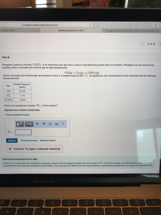 Solved Chiorlde), coC2, Is An E 6 of 12> Part A Phosgene | Chegg.com