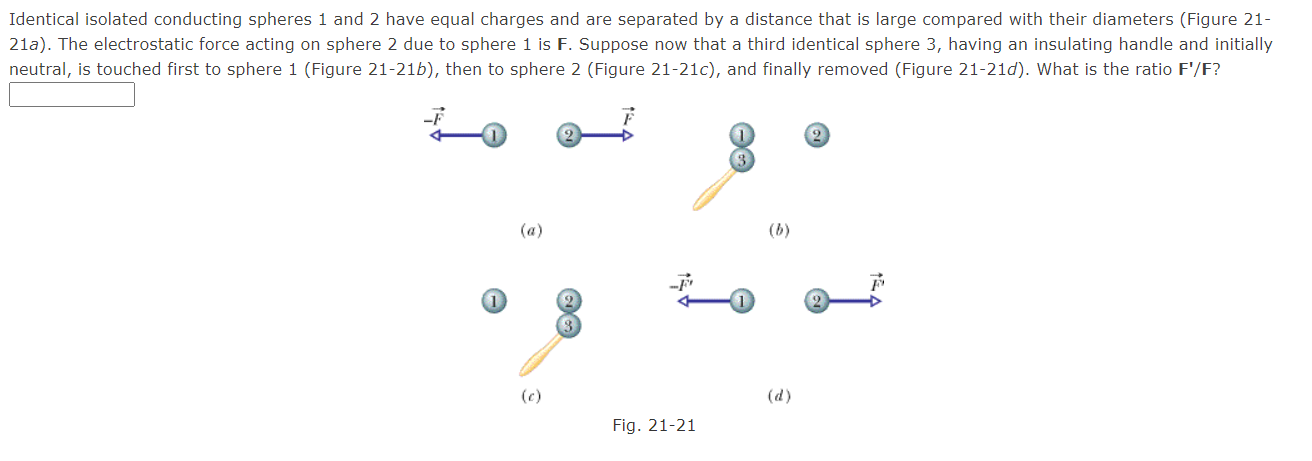 Solved Identical isolated conducting spheres 1 and 2 have | Chegg.com