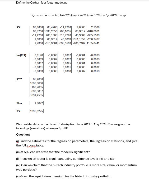 Define the Carhart four factor model | Chegg.com