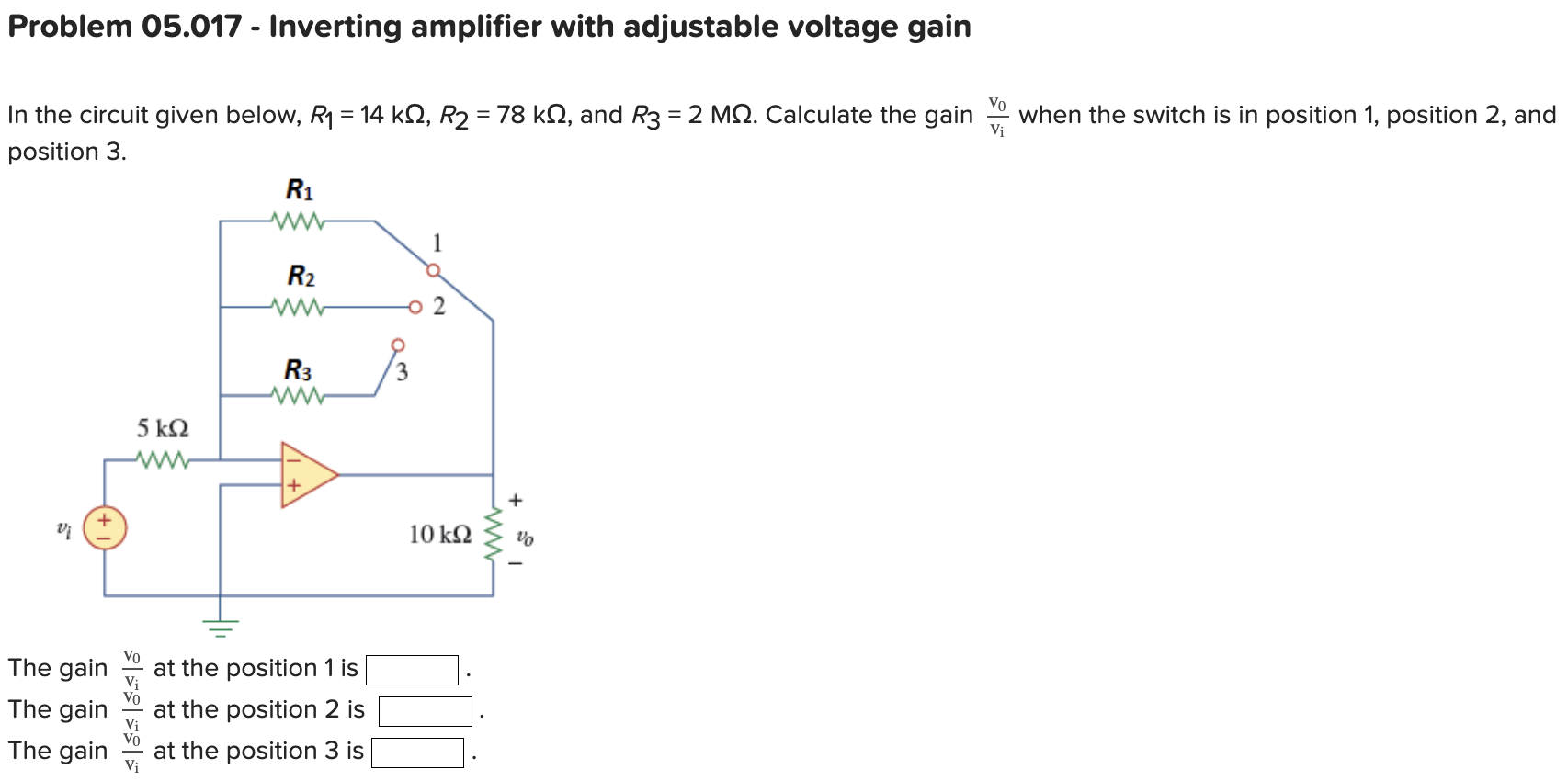 Solved Problem 05.017 - Inverting amplifier with adjustable | Chegg.com