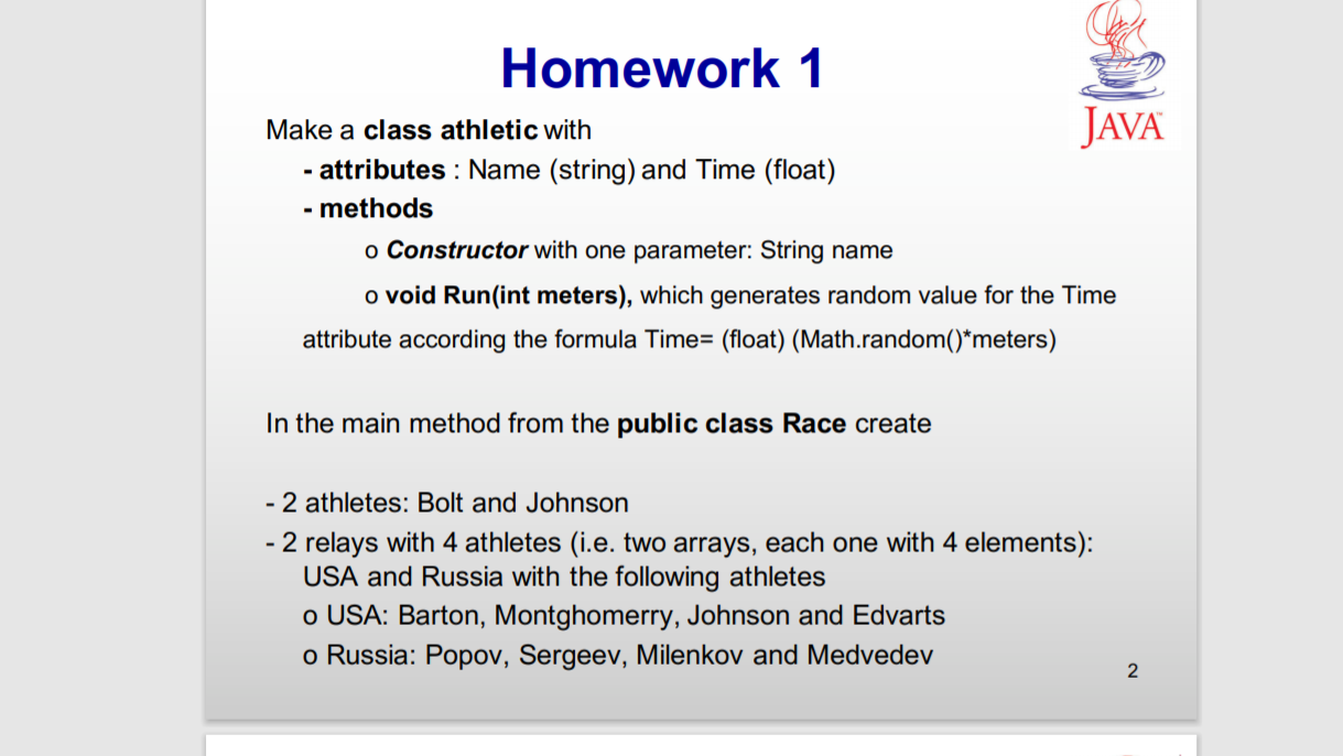 Solved Homework 1 Make a class athletic with JAVA - | Chegg.com