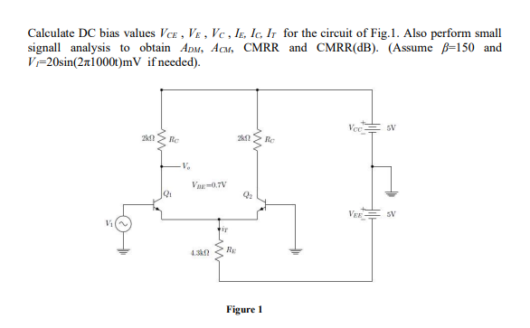 Solved Calculate DC bias values VCE,VE,VC,IE,IC,IT for the | Chegg.com