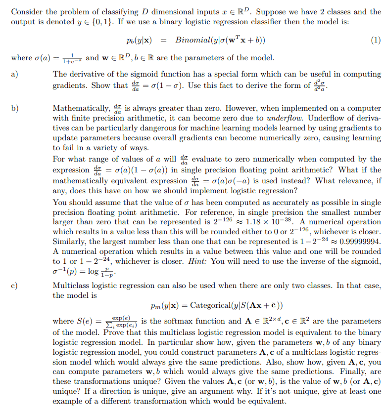 Solved Consider the problem of classifying D dimensional | Chegg.com