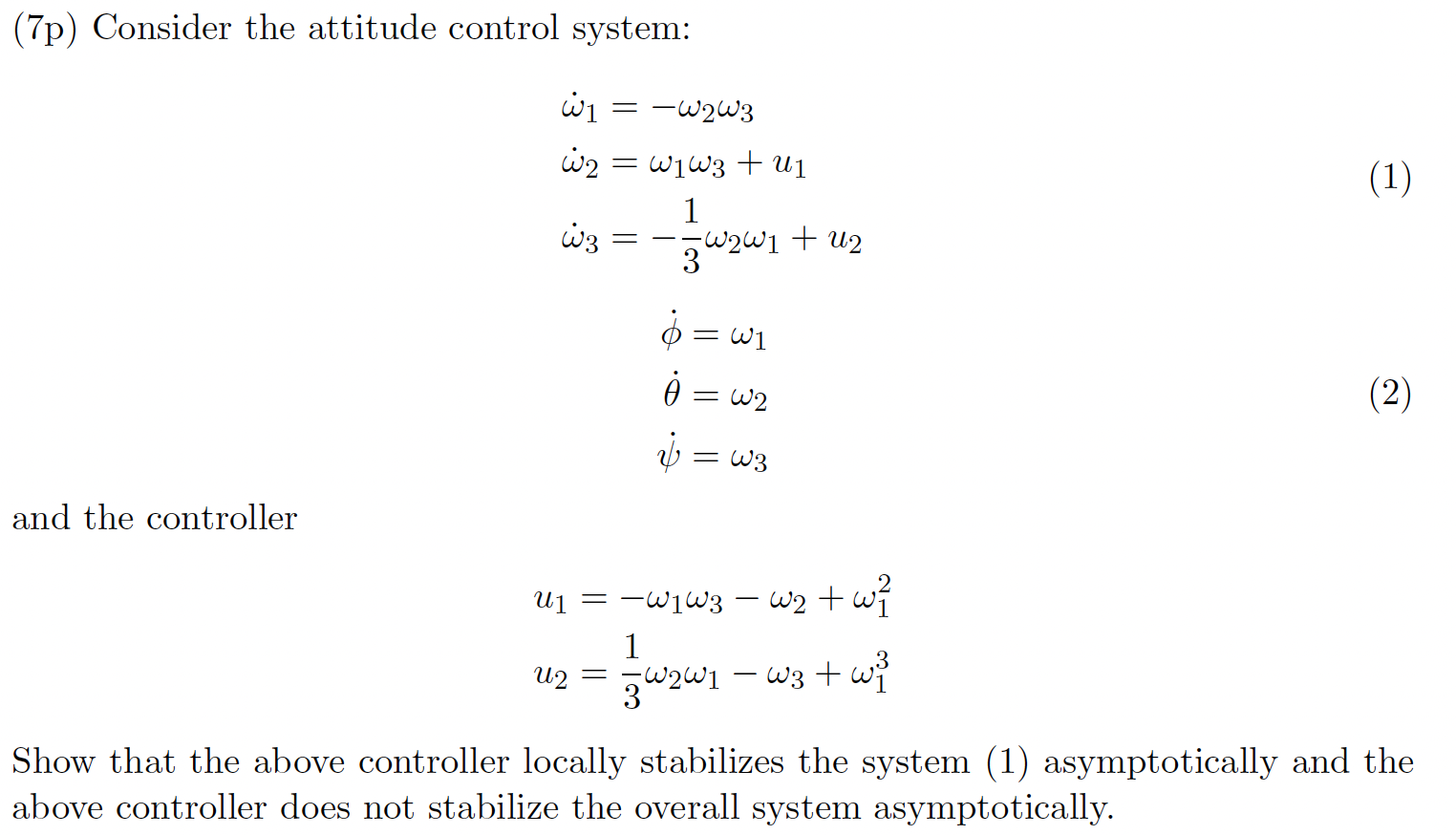 (7p) Consider the attitude control system: | Chegg.com