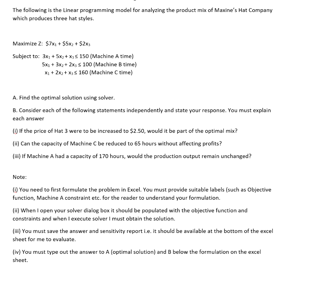 Solved The following is the Linear programming model for | Chegg.com