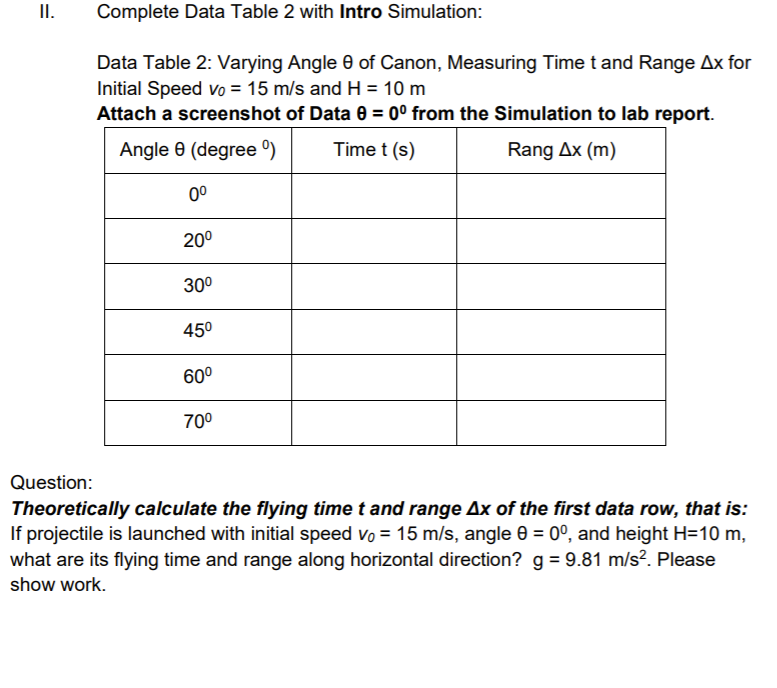 Solved Ii Complete Data Table 2 With Intro Simulation Data 5960