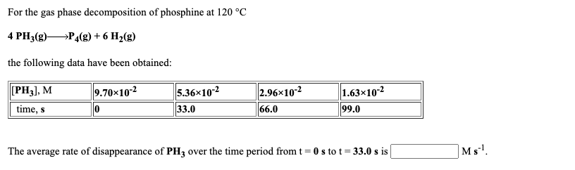Solved For the gas phase decomposition of phosphine at 120 | Chegg.com