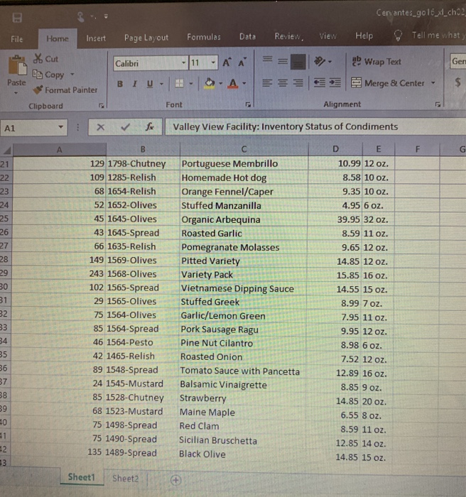 In the Condiments sheet, format the range A14:G42 as | Chegg.com