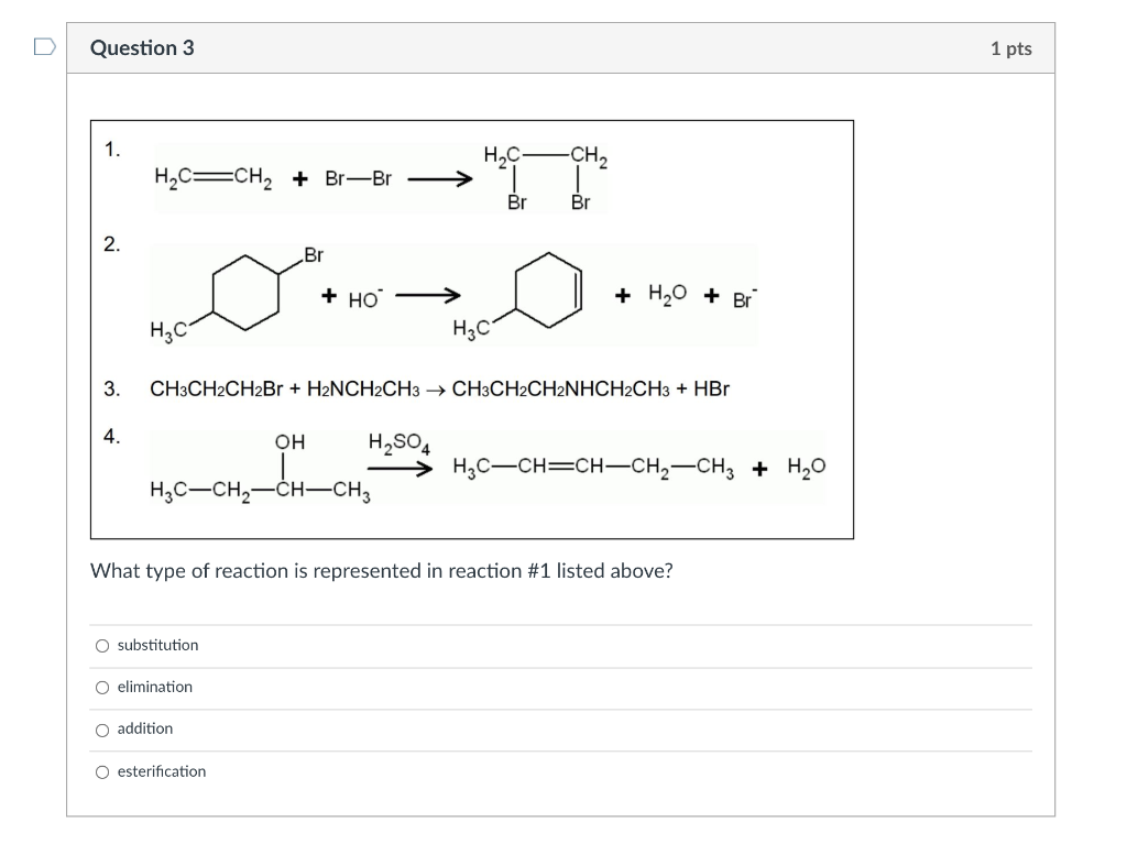 Solved Question 2 1 pts 1. HC CH2 H2C=CH2 + Br—Br Br Br 2. | Chegg.com