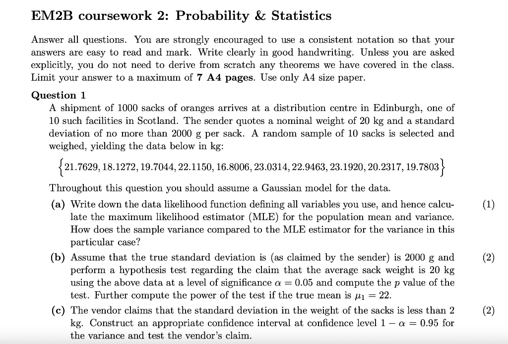 Solved EM2B coursework 2: Probability & Statistics Answer | Chegg.com