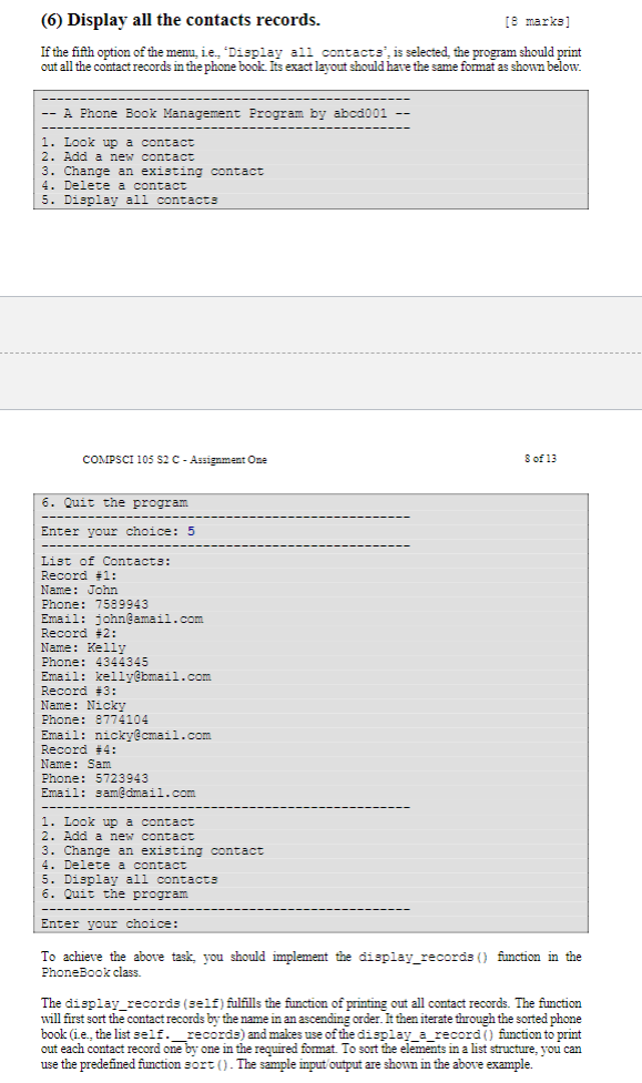 Solved (6) Display all the contacts records. marks] If the | Chegg.com