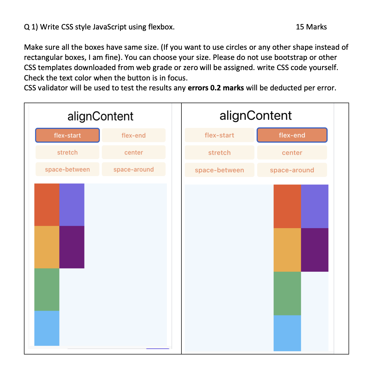 Solved Q 1 Write Css Style Javascript Using Flexbox 15 7094