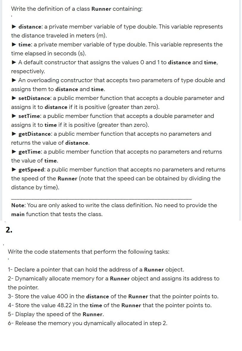 Solved Write the definition of a class Runner containing: | Chegg.com