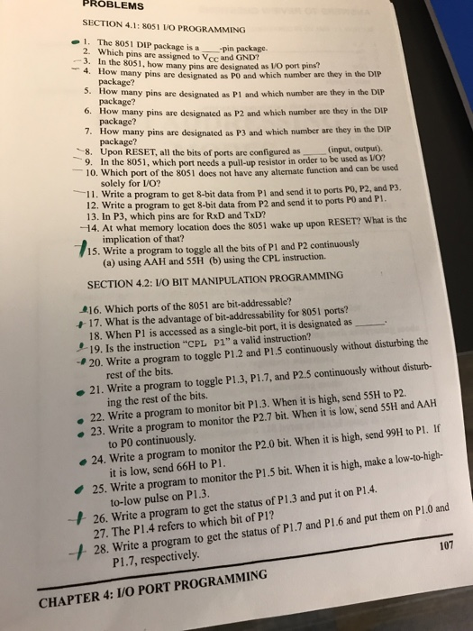 Solved PROBLEMS SECTION 4.1: 8051 VO PROGRAMMING el. The | Chegg.com