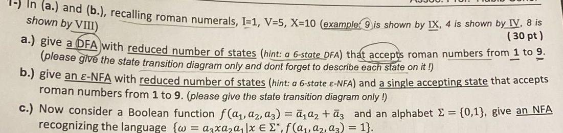 Solved 1-) In (a.) and (b.), recalling roman numerals, I-1, | Chegg.com
