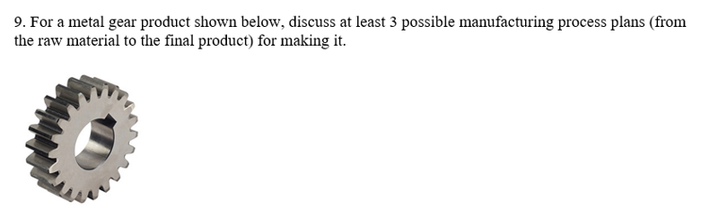 Solved 9. For a metal gear product shown below, discuss at | Chegg.com