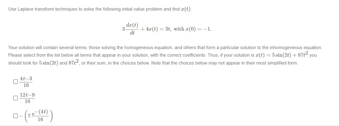 Solved Use Laplace transform techniques to ﻿solve the | Chegg.com